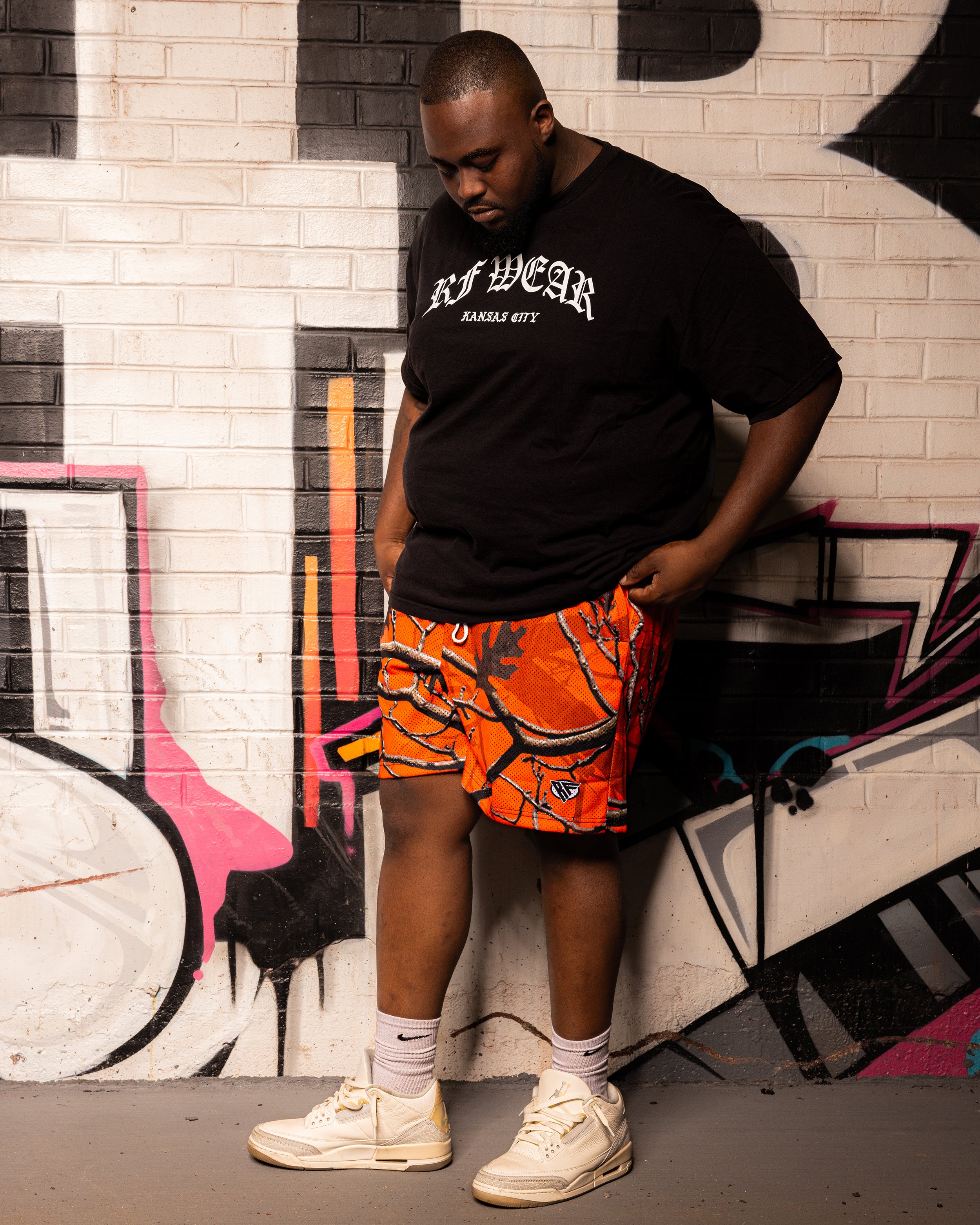 Rain Camo Zip Shorts (orange)